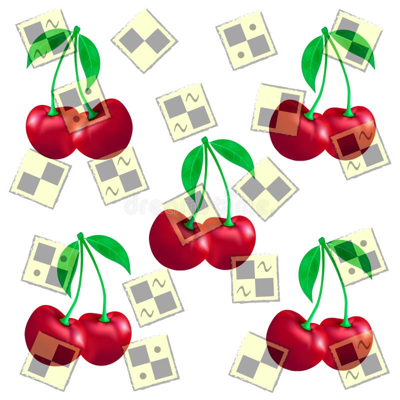 Vector Illustration for Wrapping Paper with Realistic Cherry. Stock ...