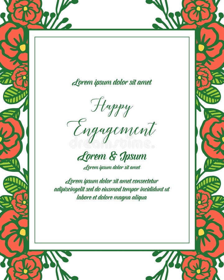 Vector Illustration Writing of Happy Engagement with Floral Frame ...