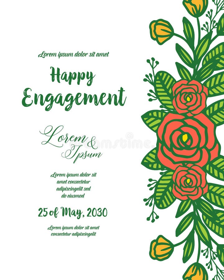 Vector Illustration Writing of Happy Engagement with Floral Frame ...