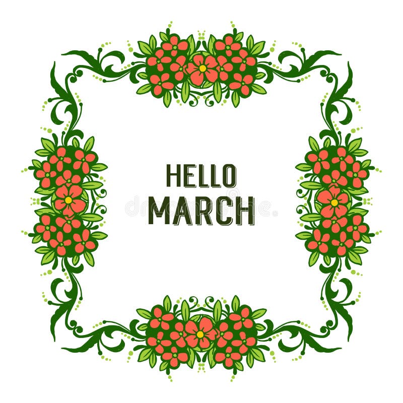 Vector Illustration Writing Hello March with Drawing Flower Frame Stock ...