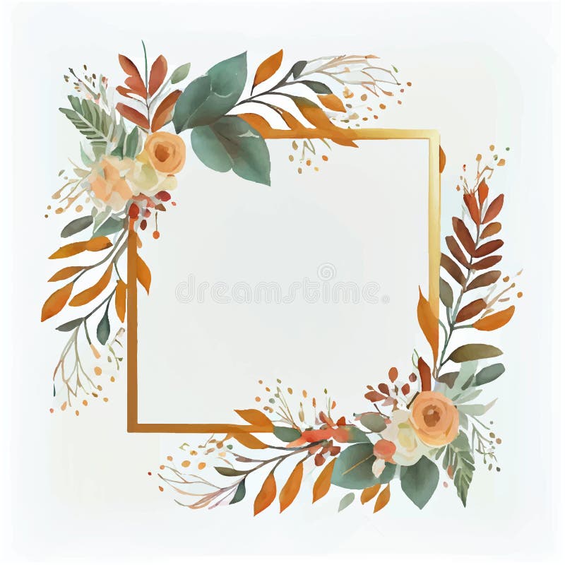 Vector Illustration Wtercolor Flowers in Empty Space Frame Isolate with ...