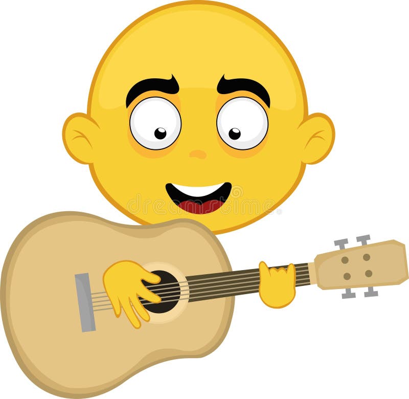 Yellow Cartoon Emoticon Bald Man Play Guitar Stock Vector