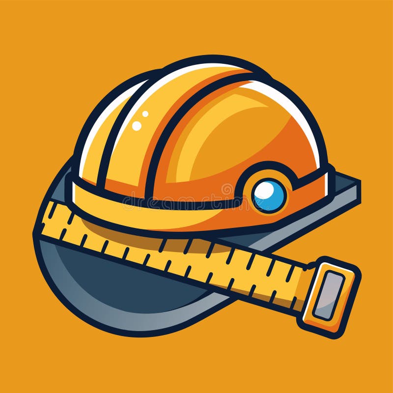 A Vector Illustration of a Yellow Construction Hard Hat and Tape Measure, Construction Helmet ...