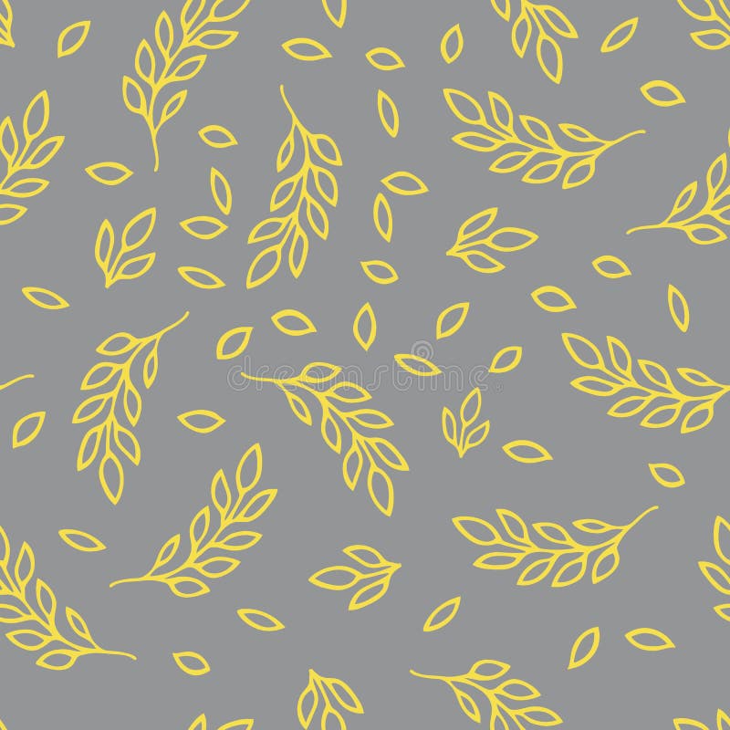 Vector Illustration of Yellow Doodle Leaves Isolated on a Gray ...