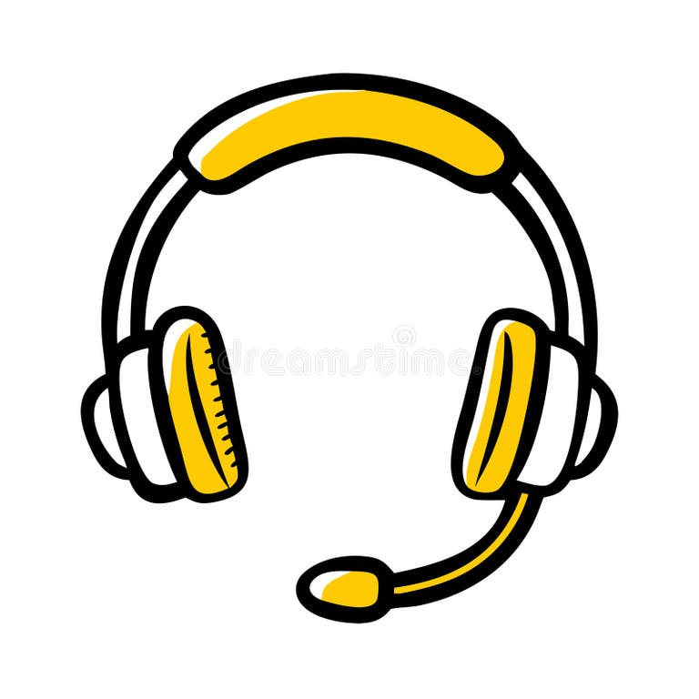 Vector Illustration of Yellow Headset with Microphone for Communication ...