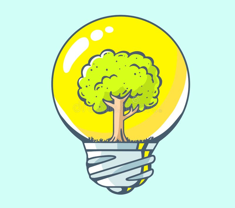 Vector Illustration of Yellow Lightbulb with Green Tree Stock Vector ...