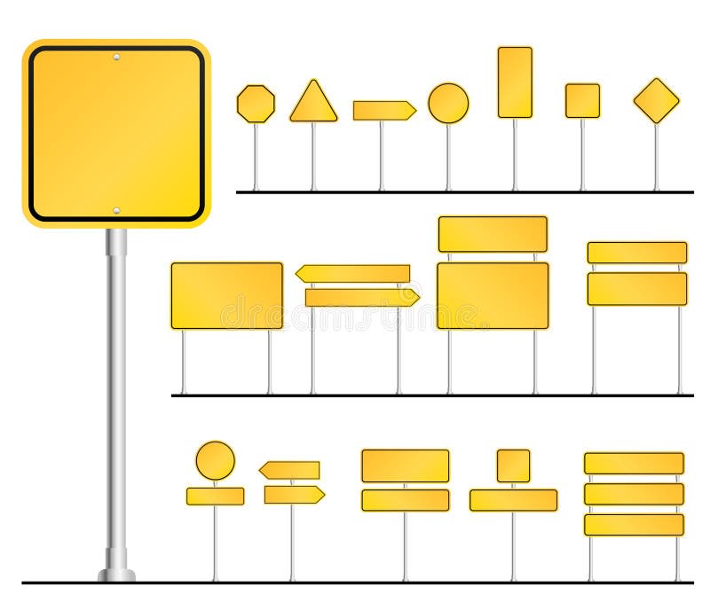 Vector Yellow Metal Road Traffic Signs Set Stock Vector - Illustration ...