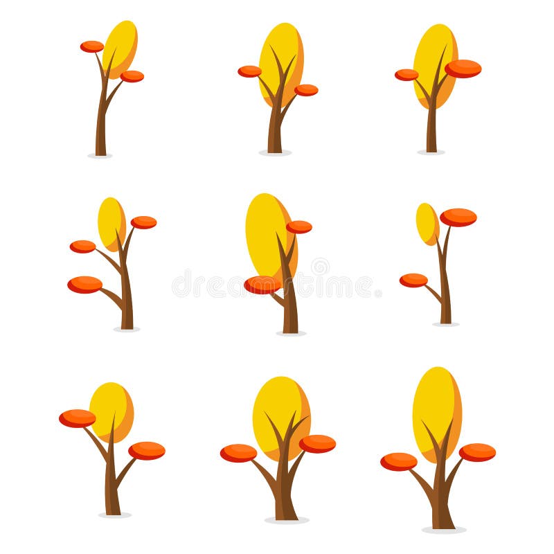 Vector Illustration of Yellow Tree Set Stock Vector - Illustration of ...