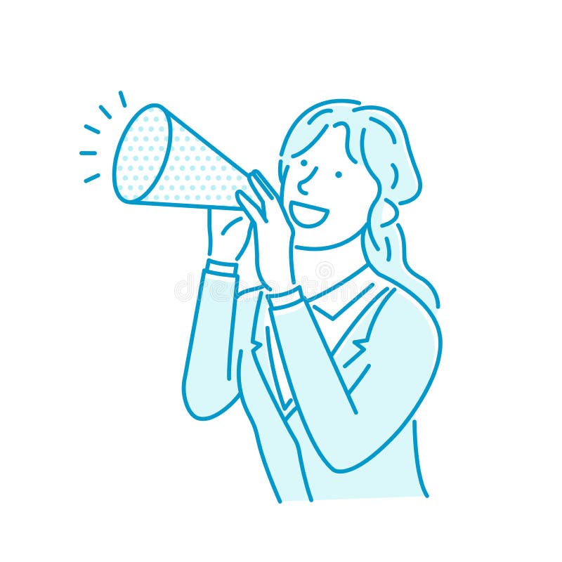 Vector Illustration of a Young Businesswoman Making a Loud Voice Using ...