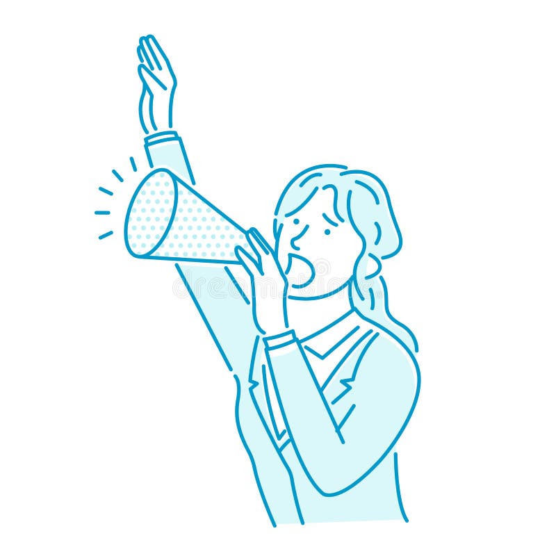 Vector Illustration of a Young Businesswoman Making a Loud Voice Using ...
