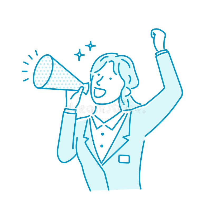 Vector Illustration of a Young Businesswoman Making a Loud Voice Using ...