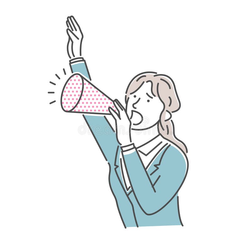 Vector Illustration of a Young Businesswoman Making a Loud Voice Using ...