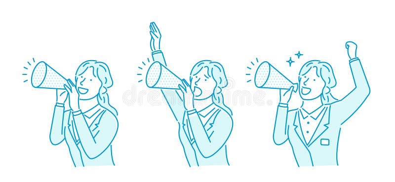 Vector Illustration of a Young Businesswoman Making a Loud Voice Using ...