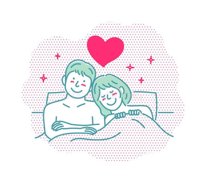 Vector Illustration of a Young Couple in Bed | Love, Happiness Stock ...