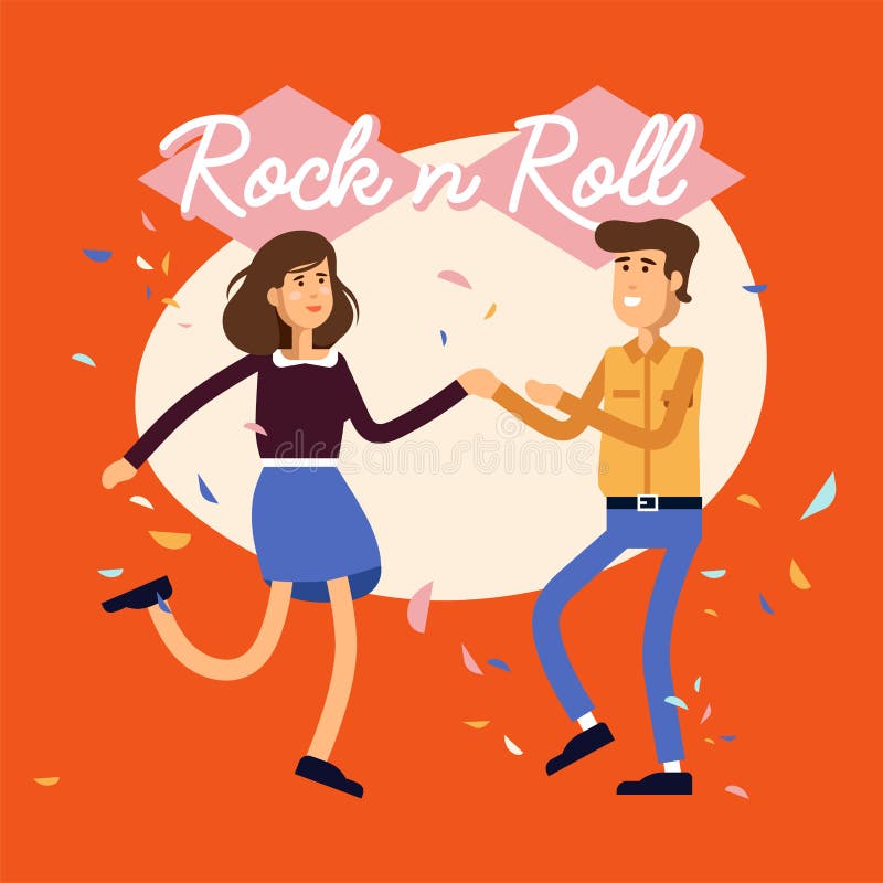 Vector Illustration of Young Female and Male Characters in Dance Rock N ...