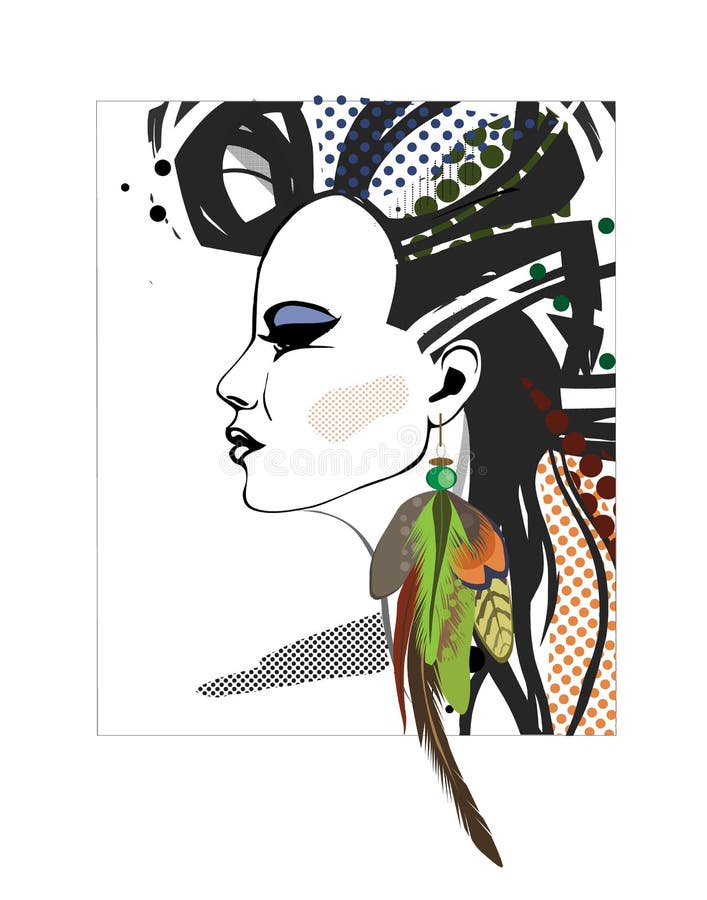 Vector Illustration of Young Girl Face in Profile with Long Hair Stock ...