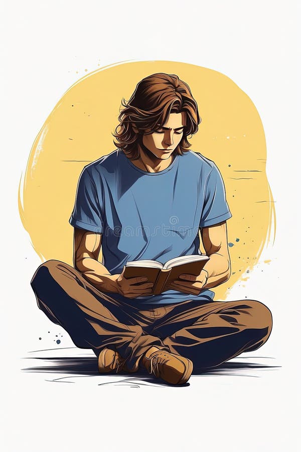 Vector Illustration of a Young Man Reading a Book Stock Illustration ...