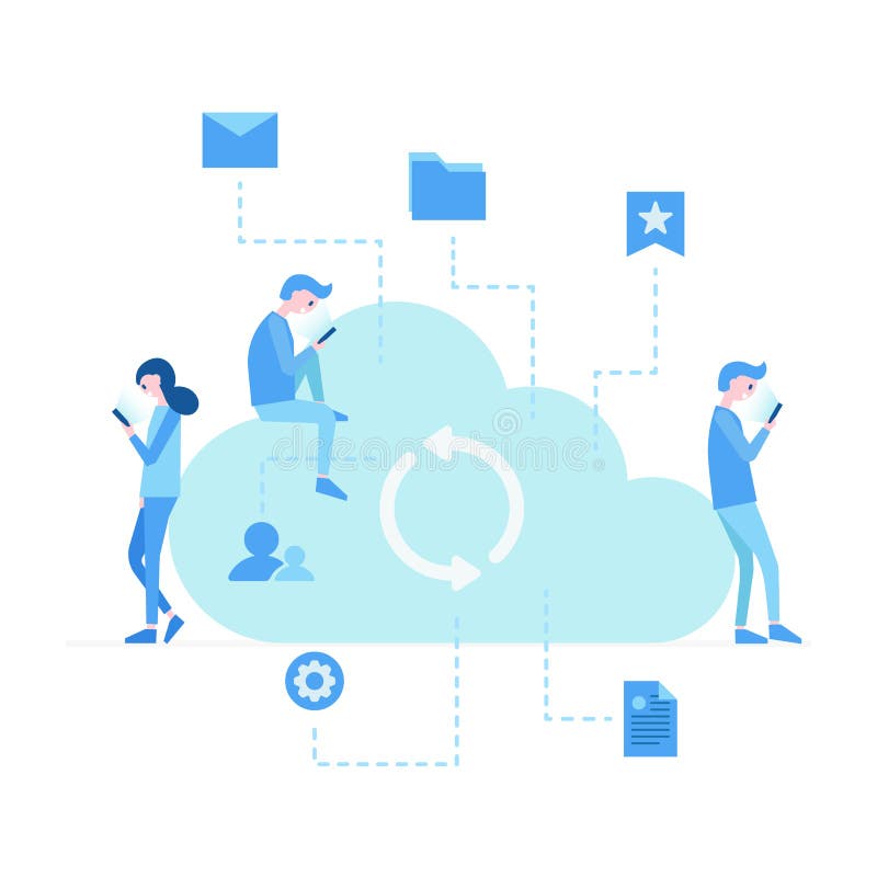 Vector Illustration, Young People Using Mobile Gadgets for Texting ...