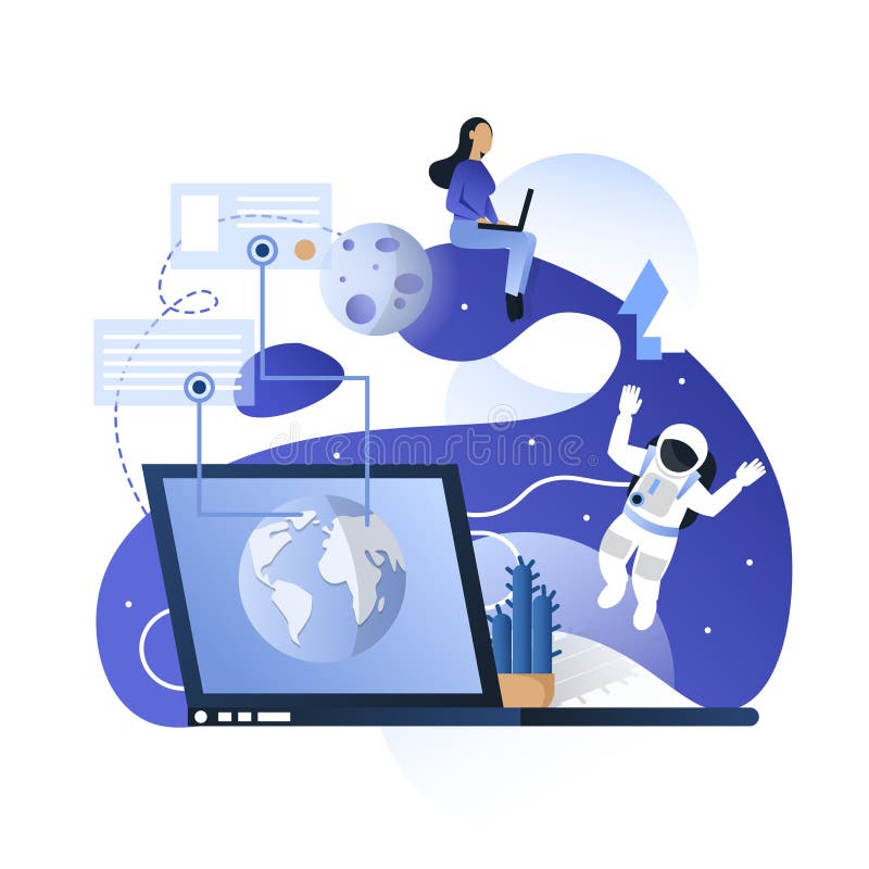 Blue Space Communication Technologies Vector Concept Illustration Stock ...