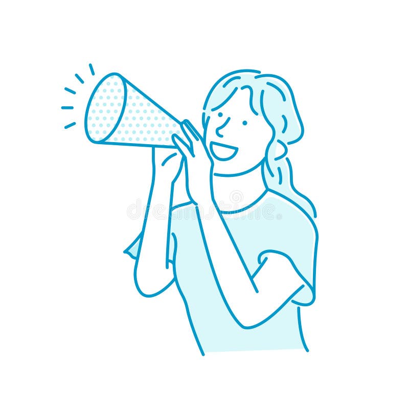 Vector Illustration of a Young Woman Making a Loud Voice Using a ...