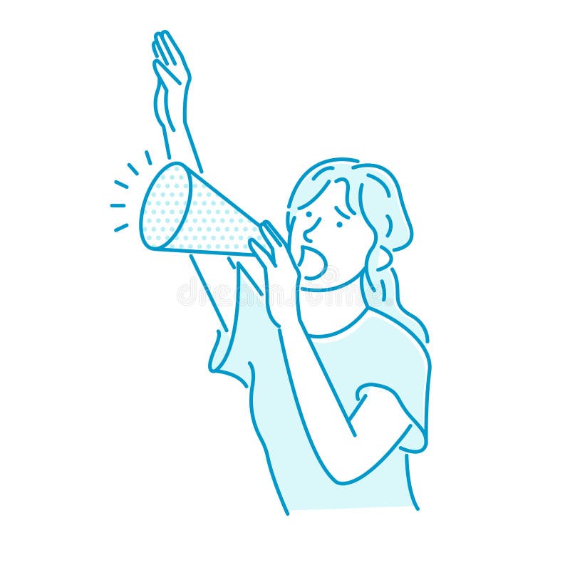 Vector Illustration of a Young Woman Making a Loud Voice Using a ...