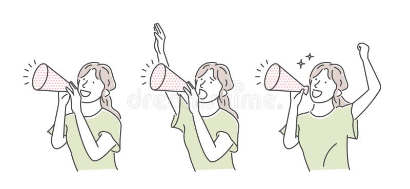 Vector Illustration of a Young Woman Making a Loud Voice Using a ...