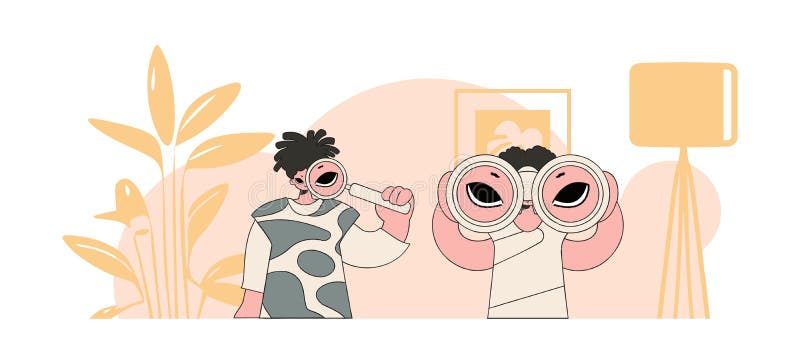 Attractive HR Team Using Binoculars and Magnifier. HR Theme. Stock ...