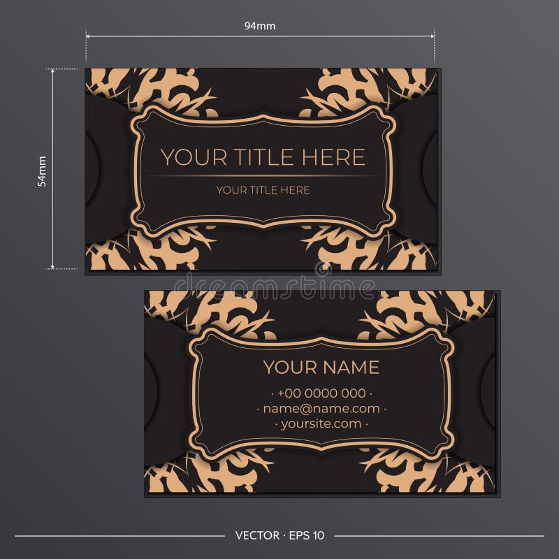 Vector Black Business Card. Business Card Template with Ornament. Stock ...