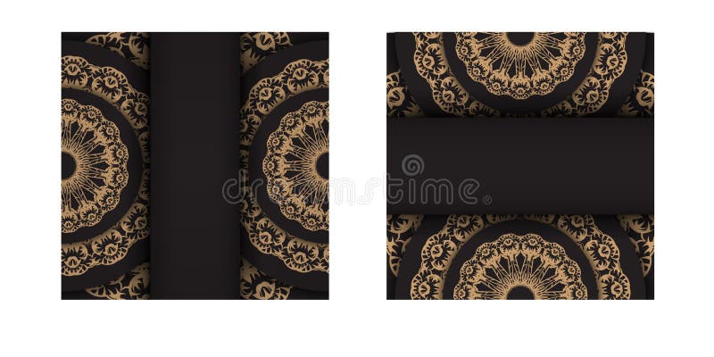 Black Color Greeting Card Template with Brown Indian Pattern Stock ...