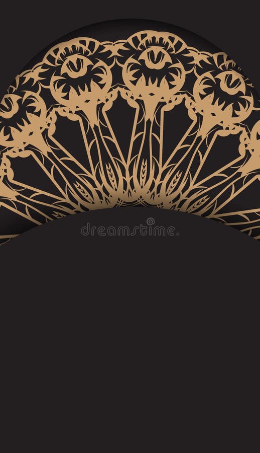 Black Color Greeting Card Template with Brown Mandala Pattern Stock ...