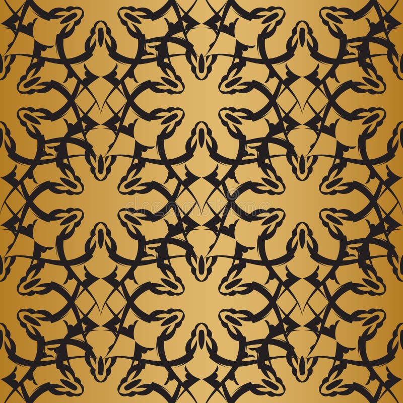 Black Seamless Pattern with Gold Ornaments. Vector Stock Vector ...