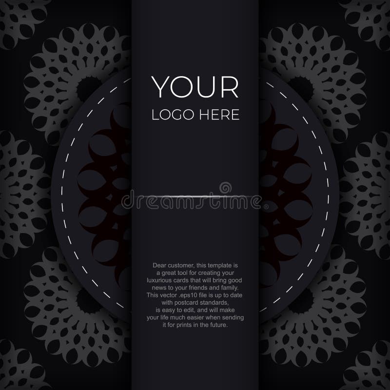 Dark Invitation Card Design with Silver Indian Ornament. Elegant and ...