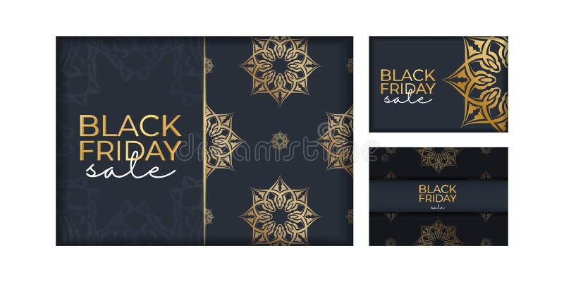 Festive Advertising Black Friday Dark Blue with Abstract Gold Pattern ...