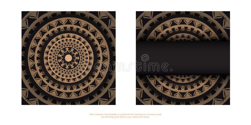 Greeting Brochure in Black with Brown Indian Pattern Stock Vector ...