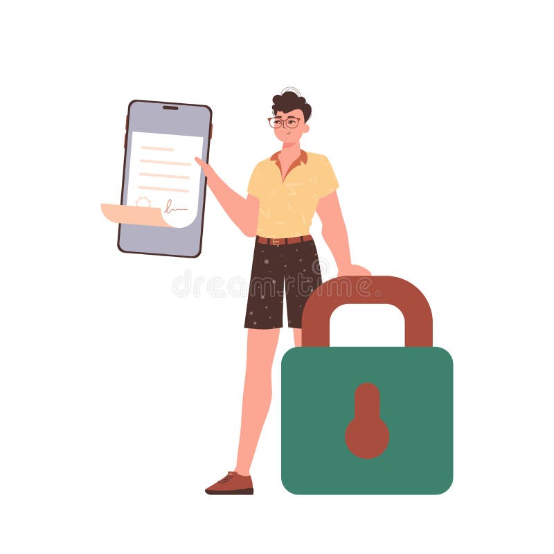 The Man is Holding a Document. Smart Contract Concept. Data Protection ...