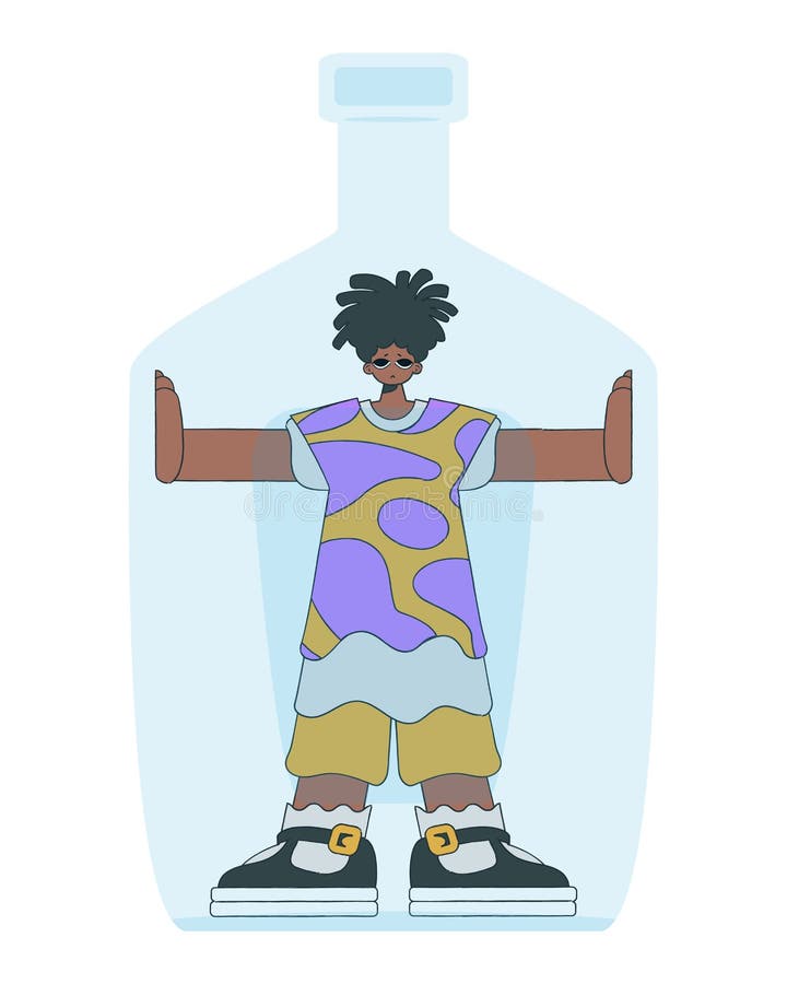 The Man is Inside the Bottle. Alcohol Addiction. Stock Vector ...