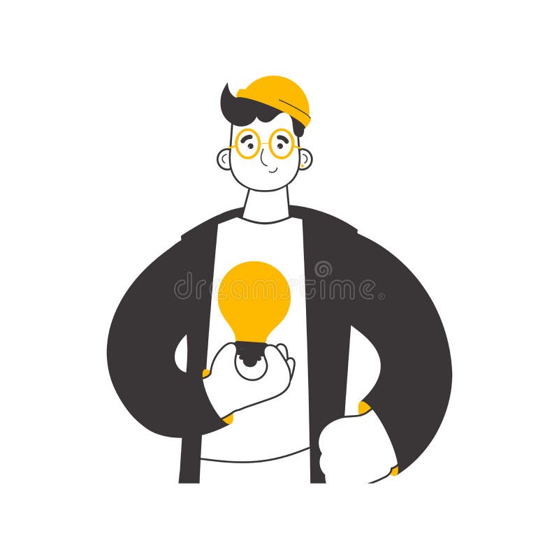 Man and Light Bulb. Idea Concept. Vector Illustration. Isolated. Linear ...