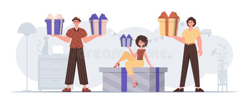 People are Holding Gifts. Modern Style. Vector. Stock Vector ...