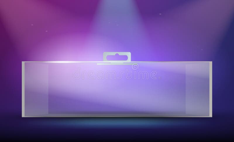 Realistic Plastic Packing Box with Hanging Hole. Advertising Stage with ...