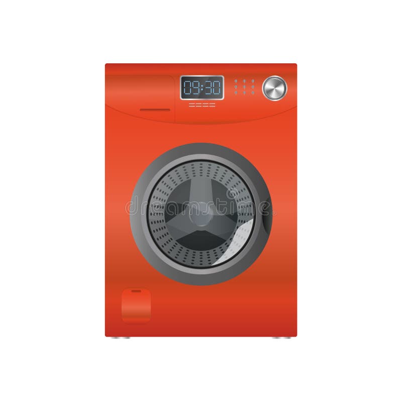 Red Washing Machine Isolated on a White Background. Realistic Vector ...