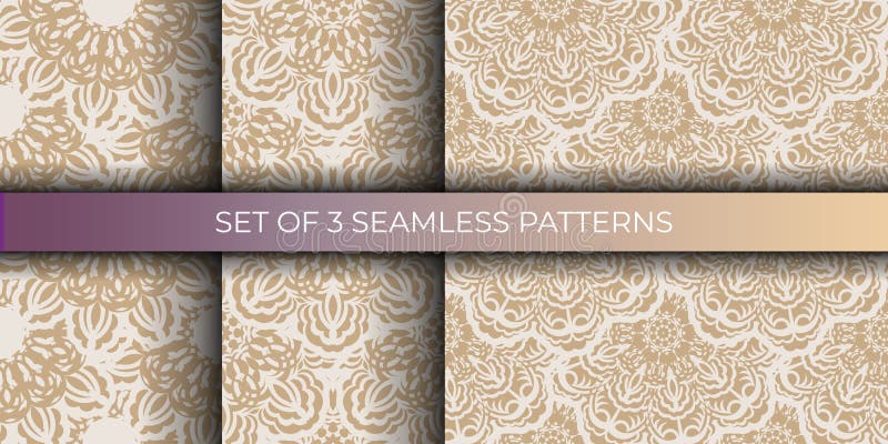 Set of Beige Seamless Pattern with Decorative Ornaments. Good for ...