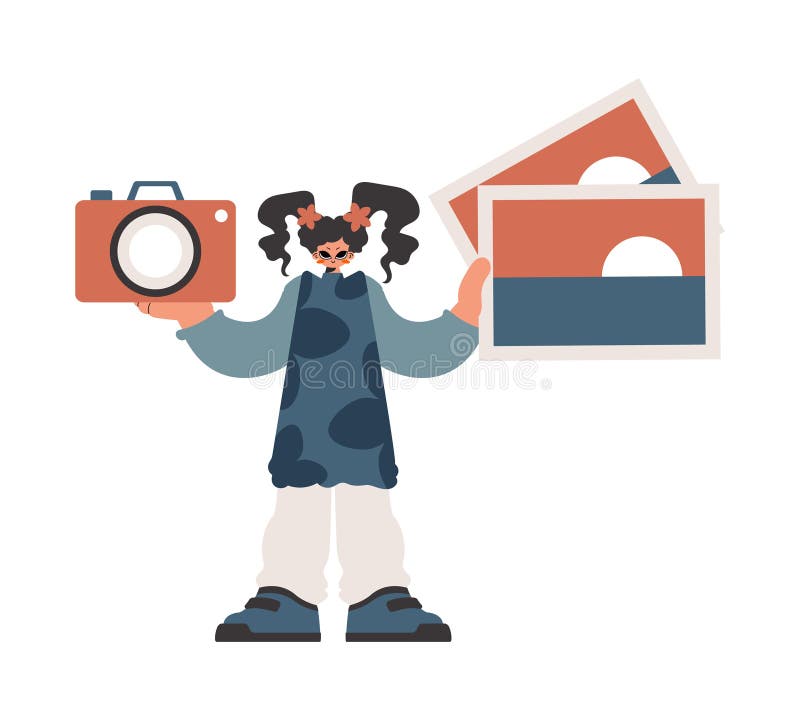 The Well Off Lady Holds a Camera and Photographs in His Hands. Pulled ...