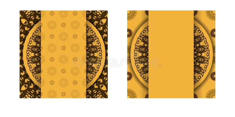 Yellow Postcard with Vintage Brown Pattern for Your Design. Stock ...