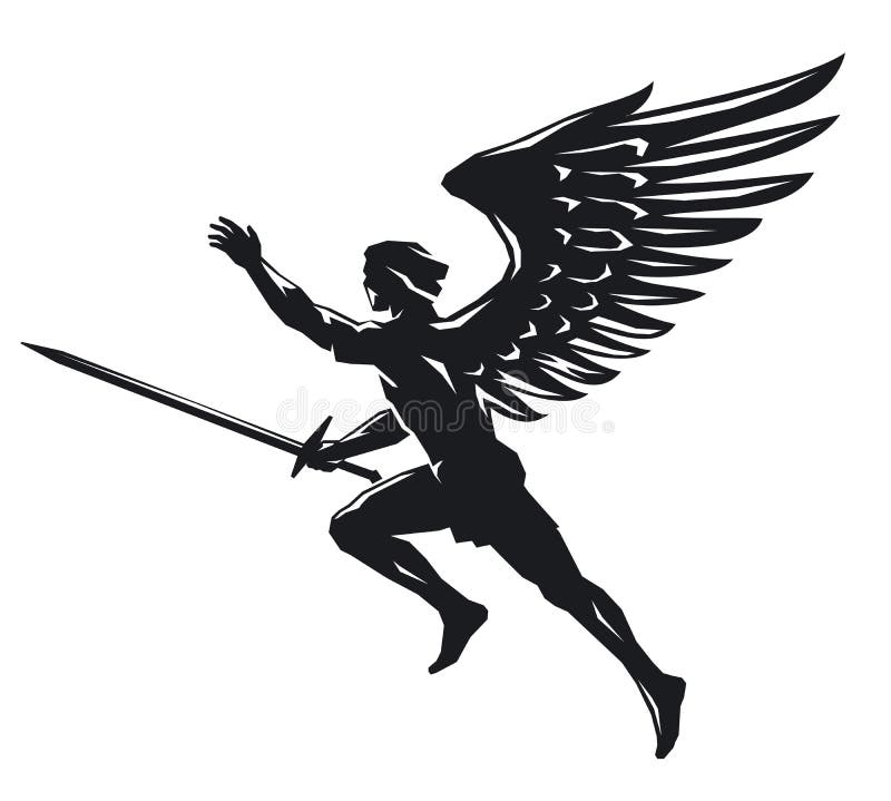 Angel with sword stock vector. Illustration of messenger - 151718879