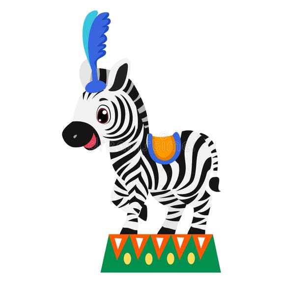 Vector Illustration of Zebra in Circus Costume Standing on a Platform ...