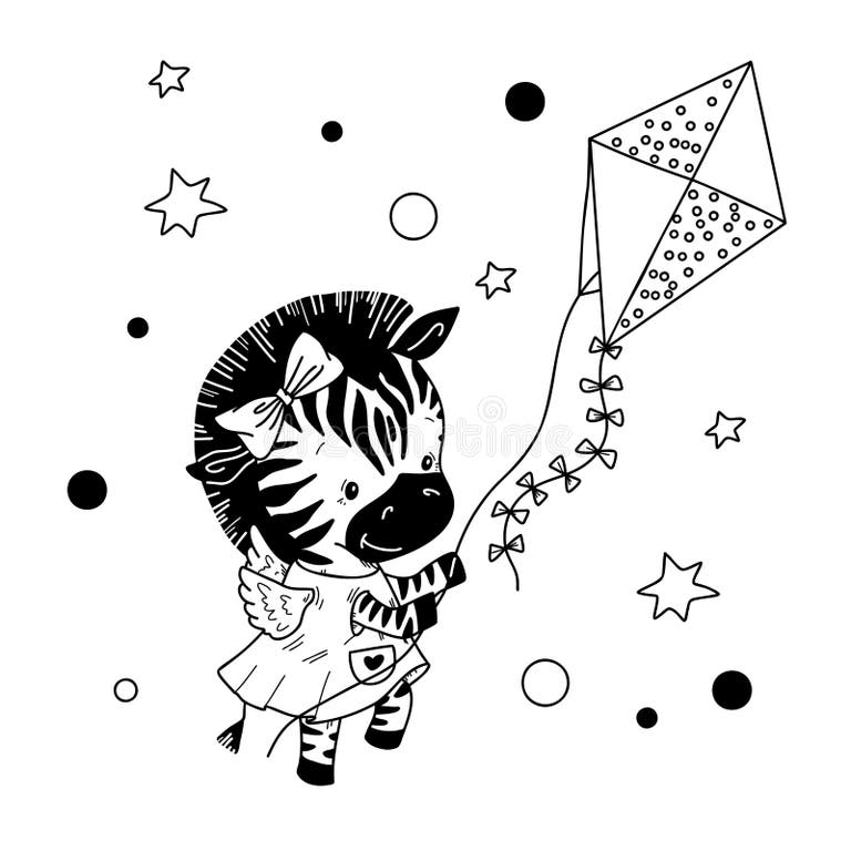 Vector Illustration of a Zebra with a Kite Stock Vector - Illustration ...