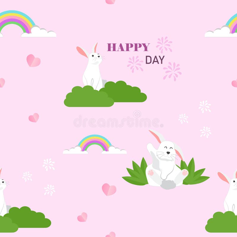 Vector Illustrations of Abstract Rabbit Cartoon Seamless Pattern Cute ...