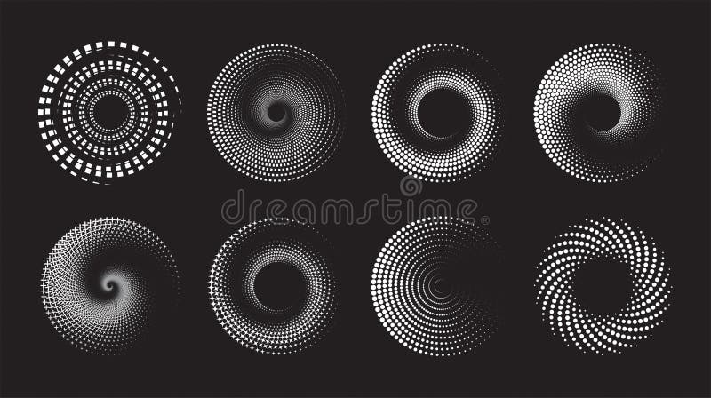 Vector Illustrations of Abstract Spirals with Dots and Shapes Stock ...