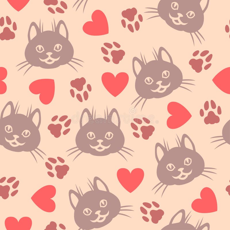Cat Muzzle Pattern Seamless Stock Vector - Illustration of footprints ...