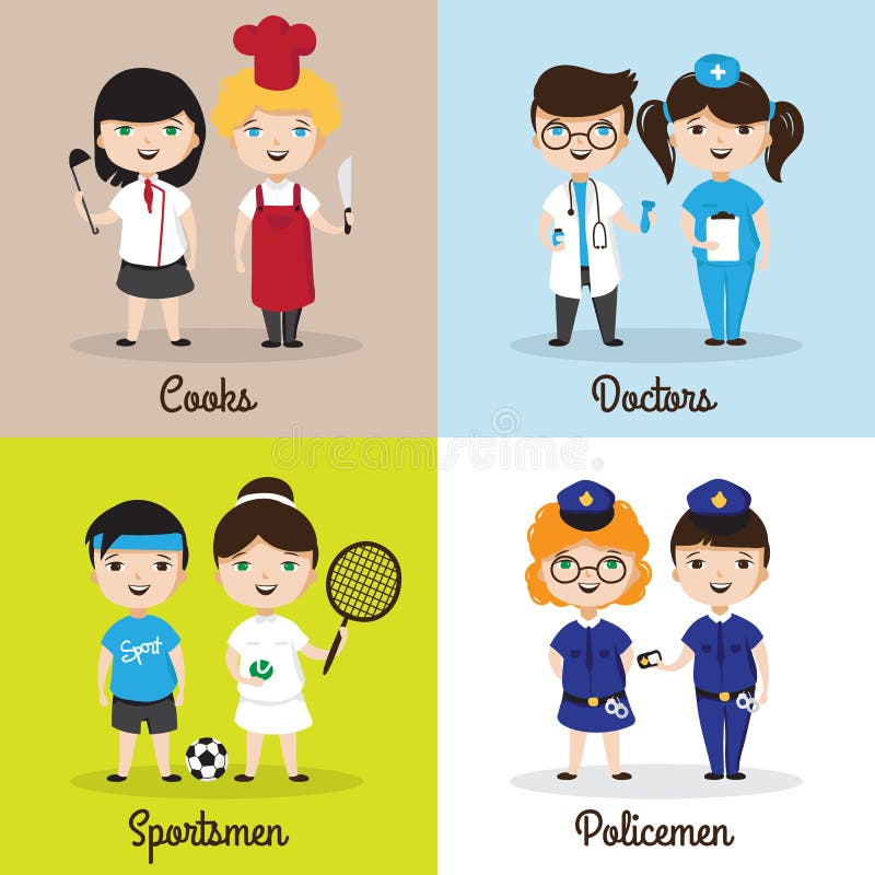 Vector Illustrations of Cute Cartoon Kids in Different Professions ...